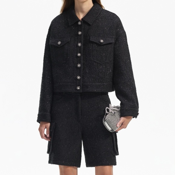 Self-Portrait | Jackets & Coats | Selfportrait Black Boucle Oversized ...